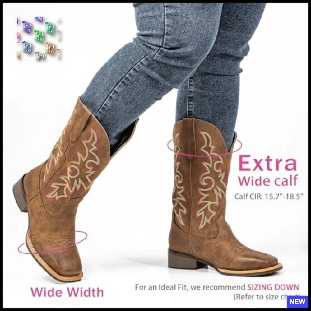 Shoes | Extra Wide Calf Cowboy Boots Square Toe Pullon Western Boots ...